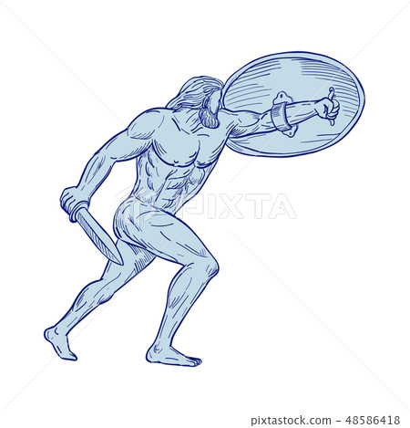 Hercules With Shield and Sword Drawing-插圖素材 [48586418] - PIXTA圖庫