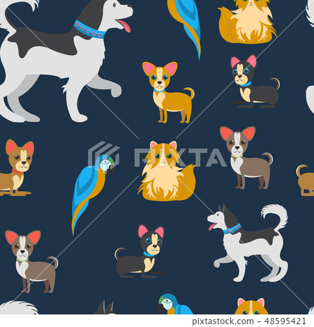 Cartoon Pets Vector Color Flat Seamless Pattern - Stock Illustration ...