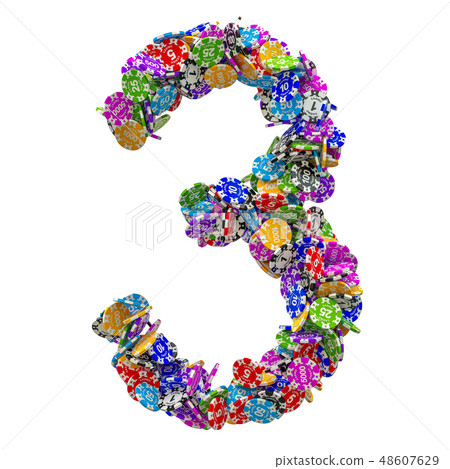 Number 3 from casino tokens. 3D rendering - Stock Illustration ...