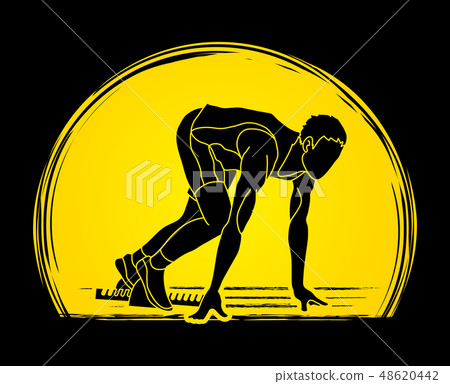 Man start running Runner sprinting Marathon vector - Stock Illustration ...
