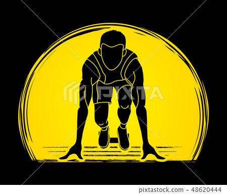 Man start running Runner sprinting Marathon vector - Stock Illustration ...