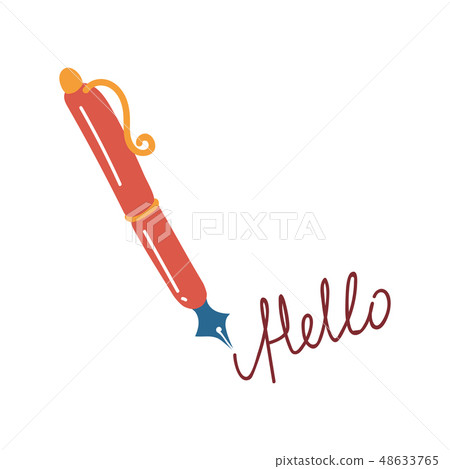 Fountain Pen Writing Hello, Retro Stationery... - Stock Illustration ...