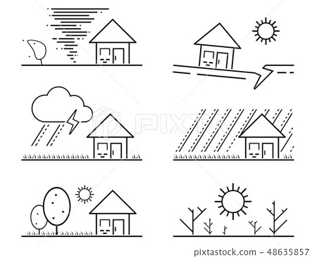 set of black isolated natural disaster symbol - Stock Illustration ...