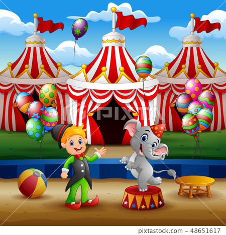 Circus elephant and trainer on the arena - Stock Illustration [48651617 ...