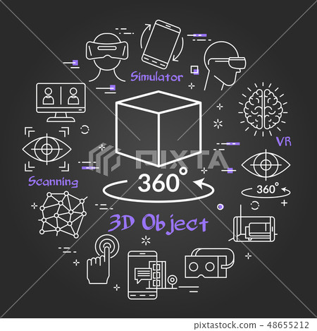Virtual reality concept - cube as 3D object - Stock Illustration ...