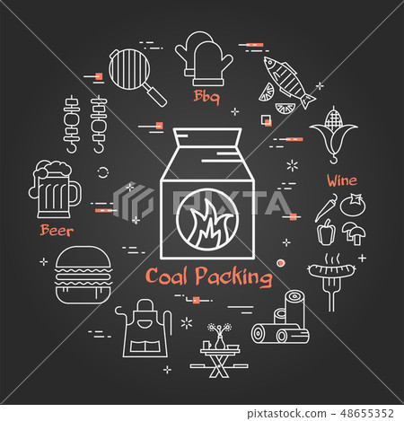 Vector black linear banner of coal packing - Stock Illustration ...