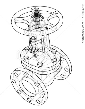 Industrial valve outline. Vector rendering of 3d - Stock Illustration ...