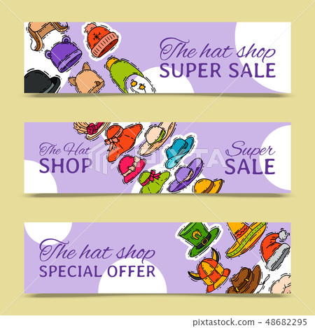 Hats shop market store banner vector... - Stock Illustration [48682295 ...