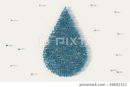 Large group of people forming blue water drop - Stock Illustration ...