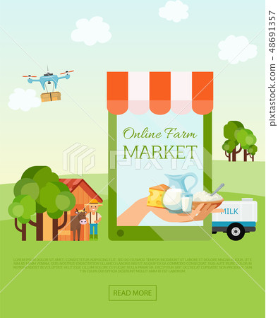Online farm market shop banner, poster vector... - Stock Illustration ...