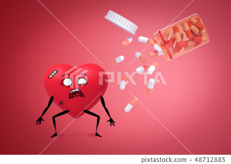 3d rendering of scared cartoon heart with... - Stock Illustration ...