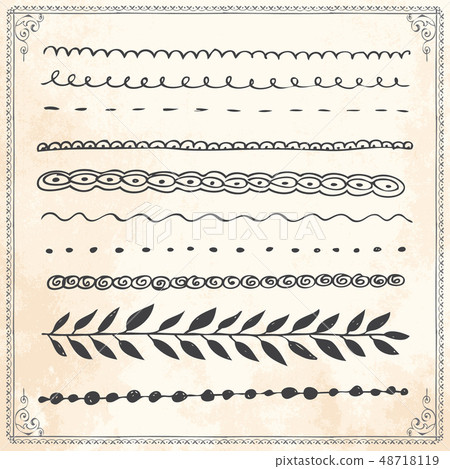 Hand drawn line border frame design elements set - Stock Illustration ...