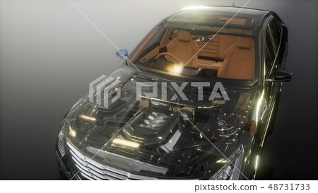 engine and other parts visible in car - Stock Illustration [48731733 ...