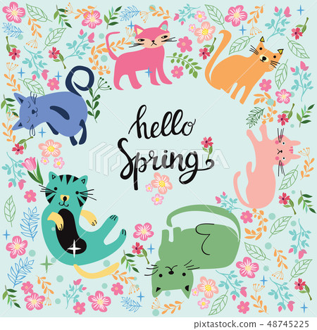 illustration and inscription Hello Spring -插圖素材 [48745225] - PIXTA圖庫