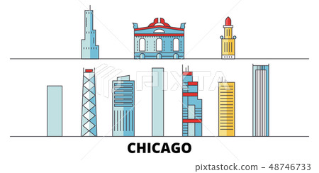 United States, Chicago City flat landmarks... - Stock Illustration ...