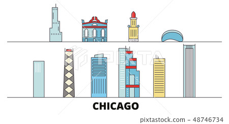 United States, Chicago flat landmarks vector... - Stock Illustration ...