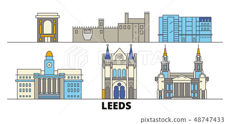 United Kingdom, Leeds flat landmarks vector... - Stock Illustration ...