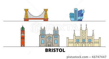 United Kingdom, Bristol flat landmarks vector... - Stock Illustration ...