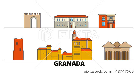 Spain, Granada flat landmarks vector... - Stock Illustration [48747566 ...
