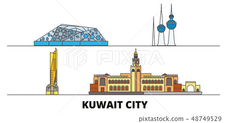 Kuwait, Kuwait City flat landmarks vector... - Stock Illustration ...