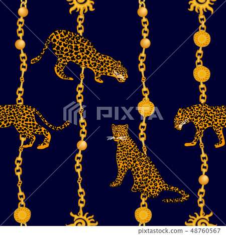Leopards, golden chains and pendants. - Stock Illustration [48760567 ...