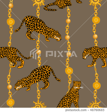 Leopards, golden chains and pendants. - Stock Illustration [48760683 ...