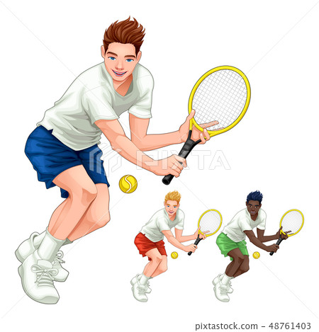 Three tennis players with different colors - Stock Illustration ...
