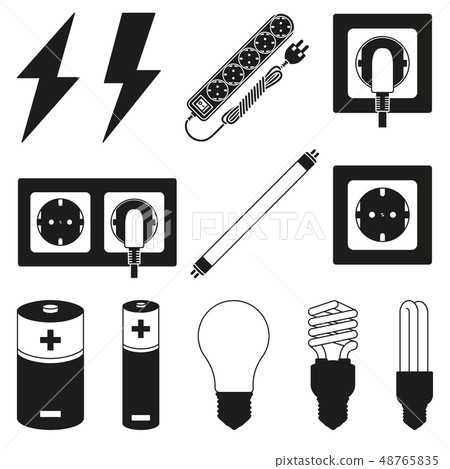12 black and white electric elements set - Stock Illustration [48765835 ...