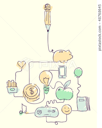 Money Management Doodle Illustration - Stock Illustration [48768645 ...