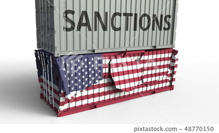 Container with SANCTIONS text breaks cargo... - Stock Illustration ...