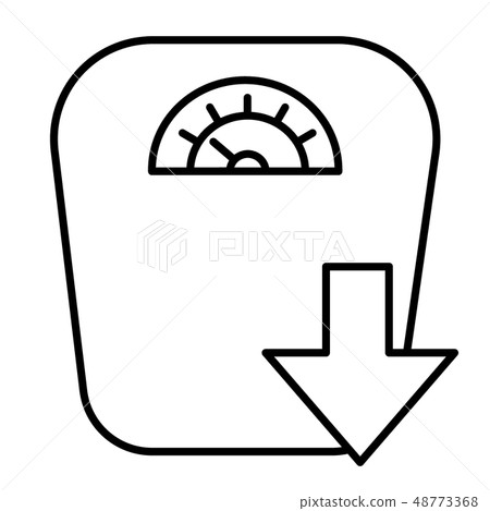 Floor scales and arrow down thin line icon.... - Stock Illustration ...