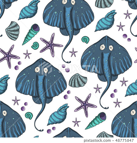 Sea seamless vector stingray pattern. - Stock Illustration [48775847 ...