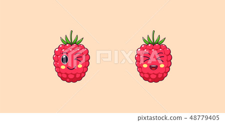 Cute Kawaii Raspberry, Cartoon Ripe Fruit. Vector - Stock Illustration ...