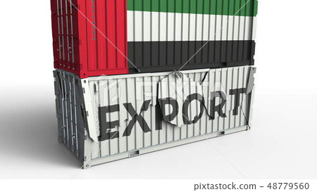 Container with flag of the UAE breaking... - Stock Illustration ...