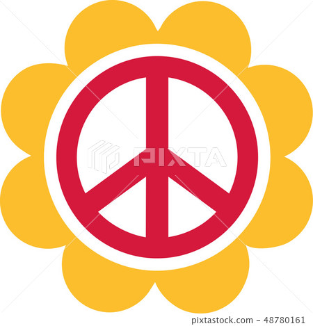 Red peace sign with a big yellow flower-插圖素材 [48780161] - PIXTA圖庫