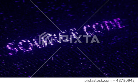 Purple SOURCE CODE text made with flying... - Stock Illustration ...