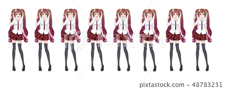 Anime manga schoolgirl plaid red skirt tie pattern - Stock Illustration ...