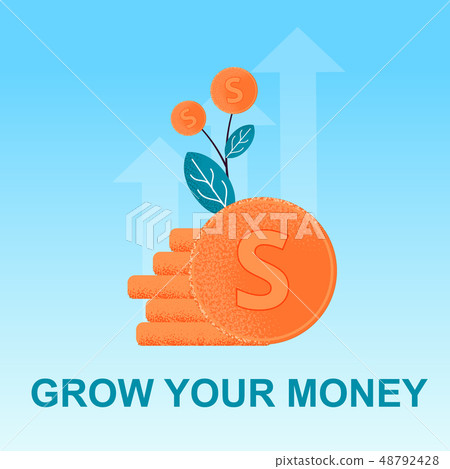 Vector Flat Banner Grow Money Bunch Cent in Plant. - Stock Illustration ...