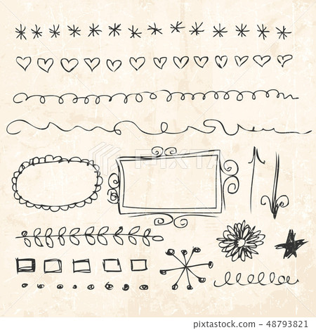 Hand drawn doodle line border frame elements set - Stock Illustration ...
