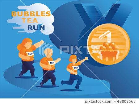 bubbles tea run event with golden medal - Stock Illustration [48802565 ...