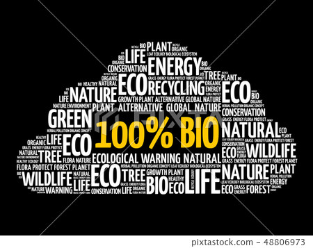 100% BIO word cloud, conceptual background - Stock Illustration ...