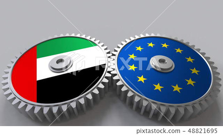 Flags of the UAE and the European Union on... - Stock Illustration ...