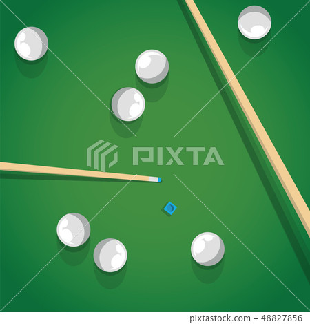 Pool stick and balls on green billiard table... - Stock Illustration ...