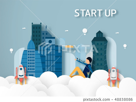 Vector illustration with start up concept in paper - Stock Illustration ...