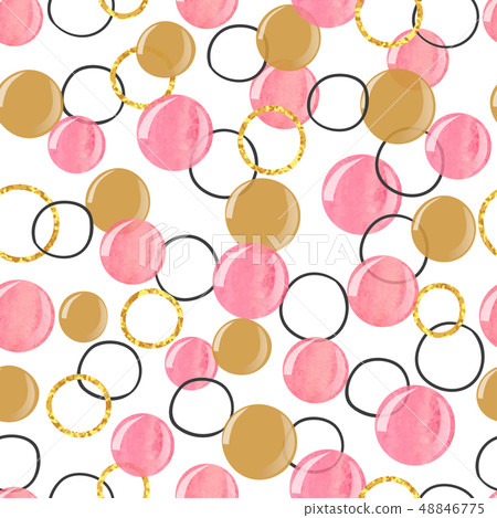 Seamless watercolor pink and gold bubbles pattern - Stock Illustration ...