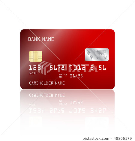 Realistic detailed credit card on red... - Stock Illustration [48866179 ...