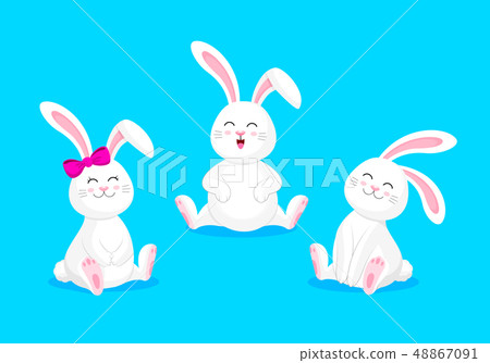 White rabbits sitting with smiley face. - Stock Illustration [48867091 ...