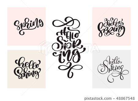 Set of Spring Calligraphy lettering handwritten... - Stock Illustration ...