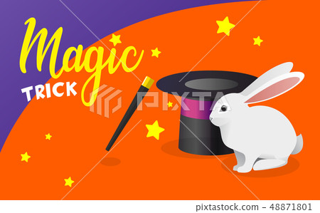 Vector banner with funny white rabbit, magic... - Stock Illustration ...