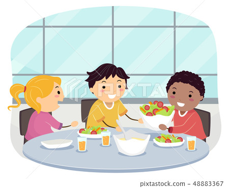 Stickman Kids Ask Pass Food Politely Illustration - Stock Illustration ...